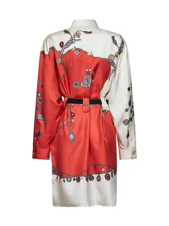 Versace Womens Mini Dress Silk Twill Orange Print Multicolour