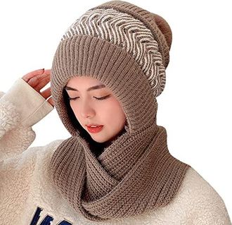 Generic Bonnet Femme Hiver Bonnet Femme Chapeau Femme Hiver Confortable Classique - Slouchy avec &Eacute;charpe Int&eacute;gr&eacute;e, Look Maman-Enfant Tendance, Tricot Laine Do