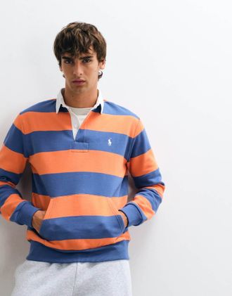 Polo Ralph Lauren Rugbyshirt mit B&auml;renlogo in Orange und Blau