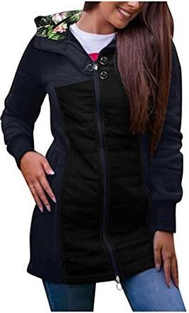 Generic Vestes pour femmes 2026 pour femmes, imprim&eacute; d&eacute;contract&eacute;, &agrave; capuche, couleur unie, col roul&eacute; avec poche zipp&eacute;e, veste pardessus veste, bleu marine, 3X