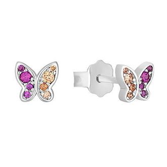 s.Oliver Clous doreille Boucles doreilles, avec Zirconia synth., 0,5 cm, Multicolore, Papillon, Livr&eacute; dans une Bo&icirc;te Cadeau de Bijoux, 2031532