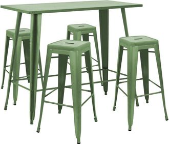 Oviala Table haute de jardin et 4 tabourets en m&eacute;tal vert cactus