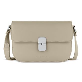 Bugatti Nela Damen-Schultertasche zum Umhängen, kleine Box-Bag aus Kunstleder, beige
