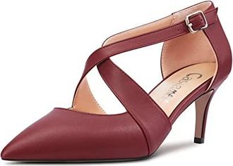 Castamere Aiguille Mi Talon Heel Pointu Bout Lanières Croisées Escarpins Mariage Party 6.5 CM Heels Bourgogne Rouge Matte 35 EU