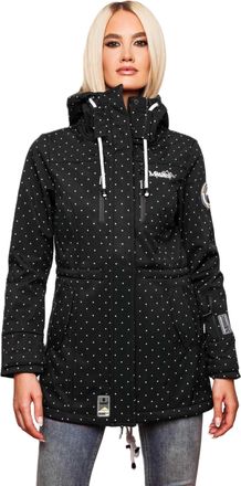 Marikoo Damen Softshelljacke (XS-3XL) mit Kapuze - Wasserabweisend, Fleece innen, Tasche am Arm, Mantel, Warme Jacke Frauen B614 (M, Schwarz-wD)