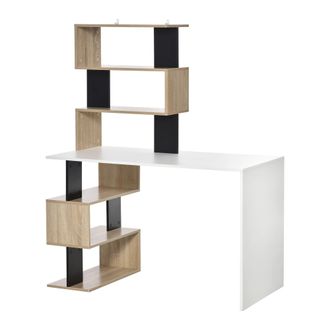 HOMCOM Schreibtisch mit B&uuml;cherregal f&uuml;r das Schlafzimmer, B&uuml;roschreibtisch, PC-Schreibtisch aus mehrfarbigem Holz, 120x60x148cm