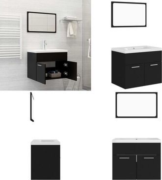 vidaXL Vidaxl - Badmöbel-Set Schwarz Holzwerkstoff - Badezimmersatz - Schreibtisch - Unterschrank - Spiegelschrank - Waschtrog - Home & Living