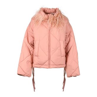 Twinset Steppjacke mit abnehmbarem Strau&szlig;enkragen - - Jackets - Damen - Rosa - XL
