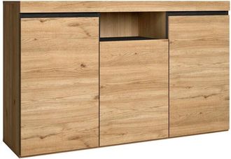 Skraut Home Sideboard Wohnzimmer Esszimmer B&uuml;ro Farbe Eiche/Schwarz 3 T&uuml;ren 1 Hohlraum 81x140x40 cm, nordisch - Skraut Home