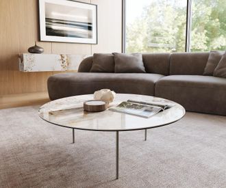 DELIFE Couchtisch Edge Rund 100x100 cm Keramik Minas Melange Trive Metall Effektfinish Titan, Couchtische