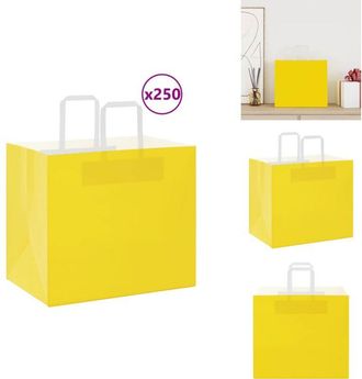 vidaXL Papiertragetaschen 250 Stk. mit Henkeln Gelb 32x22x28 cm - Papiertragetasche - Papiertragetaschen - Papiert&uuml;te - Kraftpapiert&uuml;te