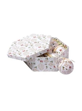 Dmora Box 7 Weihnachtskugeln, Fantasy geschrieben, Set Sortiment Weihnachtskugeln, Box Set sechseckigen Weihnachtsbaum, Durchmesser 7,5cm, Wei&szlig;
