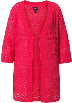 Ulla Popken Strickjacke Long-Strickjacke Ajourstrick offene Form 3/4-Arm