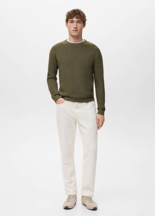 Mango Feinstrickpullover aus Baumwolle mit Rippmuster olivengr&uuml;n - Herren - XXL - MANGO MAN