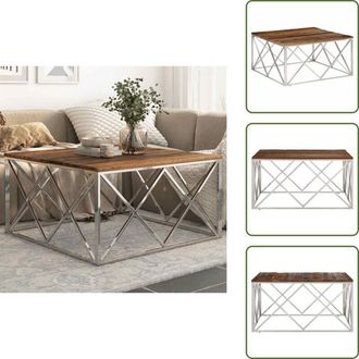 vidaXL The Living Store - Couchtisch Silbern Edelstahl und Massivholz - Esszimmertisch - Couchtisch - Wohnzimmereinrichtung - Silberner Couchtisch