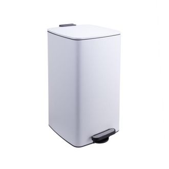 Relaxdays Relaxdays Poubelle de cuisine 30 L, fermeture amortie, seau amovible, m&eacute;tal mat, poubelle carr&eacute;e &agrave; p&eacute;dale, blanche