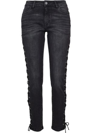 Urban Classics Damen Skinny Skinny Jeans Ladies Denim Lace Up Pants TB2003, Gr. 34 (Herstellergr&ouml;&szlig;e: 26), Schwarz (Black Washed 00709)