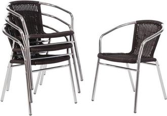 Bolero Ibiza Fauteuils en rotin noir et aluminium empilables Bolero - Lot de 4
