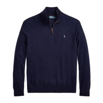 Polo Ralph Lauren Homme, Pulls, Bleu, Taille: 2XL Pull en Laine Bleu avec Col Mock