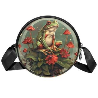 Generic Sac &agrave; bandouli&egrave;re rond rond pour femme, motif grenouille, avec fermeture &eacute;clair, bretelles r&eacute;glables, style d&eacute;contract&eacute;