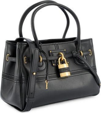Chlo&eacute; Grained Leather Padlock Top Handle Bag - Black