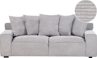 Beliani 3-Sitzer Sofa Stoffbezug Cord hellgrau mit 5 Dekokissen breite Armlehnen Viskan