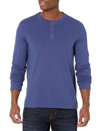Lee Herren Lang&auml;rmeliges t-Shirt aus Weicher Gewaschener Baumwolle Henley-Hemd, Patriot Blue, Klein