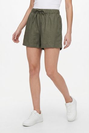 Only Shorts ONLY ONLGOA MW LIN BL PULL-UP SHORTS CC PNT, Damen, Gr. XL, N-Gr, smokey olive, Web, Obermaterial: 70% Viskose, 30% Leinen, unifarben, regular 