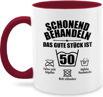 Shirtracer Tasse Tassen 325ml - Schonend behandeln das gute St&uuml;ck ist f&uuml;nfzig I 50 I 50. Geburtstag I F&uuml;nfzigster - 325 ml - Bordeauxrot - mit spr&uuml;chen zum gesch