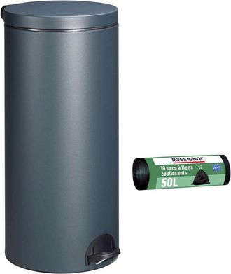 Rossignol Poubelle de cuisine à pédale 30L et 10 sacs poubelle 50L - elora