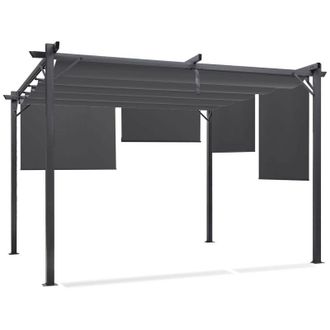 IDMarket Pergola &eacute;dition sp&eacute;ciale IDMARKET - Toit r&eacute;tractable 3x4 M - 4 stores - Gris anthracite