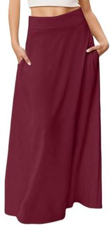 Generic Robes boh&egrave;me 2026 pour femmes, jupes longues florales boh&egrave;mes 2025, jupe longue fluide, taille haute, d&eacute;t&eacute; r&eacute;guli&egrave;re, bordeaux, XXL