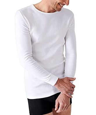 Damart T-Shirt Thermolactyl Col Rond, C&ocirc;tes Molletonn&eacute;es, Homme, Blanc, Taille M, Manches Longues