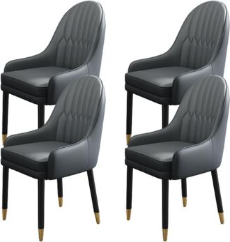 Generic Set Aus 4 Modernen Esszimmerst&uuml;hlen Aus Mikrofaserleder Mit Ergonomischer R&uuml;ckenlehne Und Metallbeinen - Nordischer Leichter Luxusstil(D)