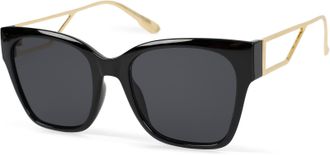 styleBREAKER Damen Oversize Sonnenbrille mit breiten Metall Bügeln, Polycarbonat Gläsern und Kunststoff Gestell 09020128, Farbe:Gestell Schwarz-Gold/Glas Grau getö