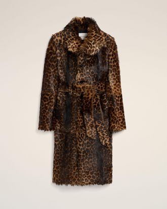 Ami Ami Paris - Manteau long l&eacute;opard ceintur&eacute; en cuir de ch&egrave;vre Marron Chocolat - Taille : XS - pour Femme
