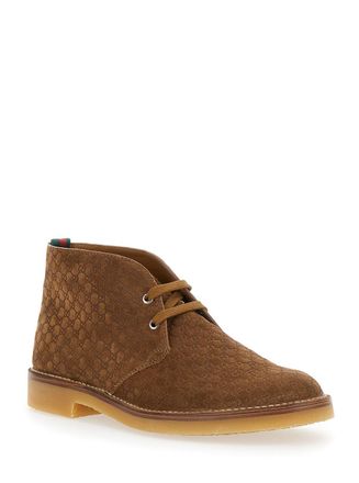 Gucci Mens Brown Ankle Boots With Web Detail Calf