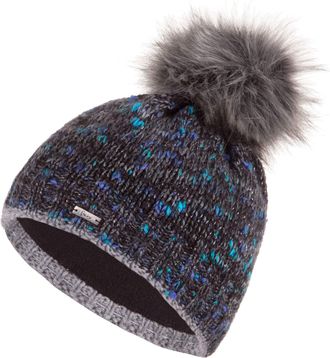Faera M&uuml;tze Damen Winterm&uuml;tze warm gef&uuml;ttert mit Kunstfell Bommel-M&uuml;tze Fleecefutter Winter Strickm&uuml;tze Beanie 63, Farbe:Schwarz