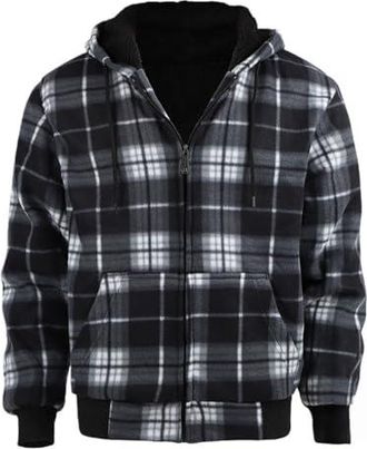 Generic Veste en flanelle pour homme avec doublure Sherpa - Manteau d&eacute;contract&eacute; &agrave; carreaux avec Pokect - Sweat-shirt chaud dhiver doubl&eacute; Sherpa, Noir, 5XL