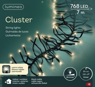 Lumineo Lichterkette Cluster 768 LED 7 m warm weiß, schwarzes Kabel, Timer, dimmbar
