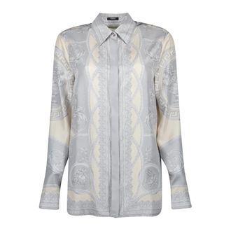 Versace Femme, Blouses et Chemises, Gris, Taille: 38 FR Chemise en Soie Barocco