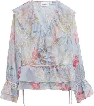 Comma Langarmbluse Bluse Feminine Chiffonbluse mit Volant-Details