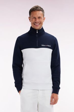 Eden Park Sweatshirt &Agrave; Col Camionneur En Coton Bicolore Blanc Et Marine Coupe Droite