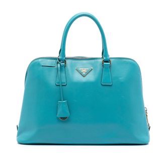 Prada Blue Large Saffiano Lux Promenade Satchel