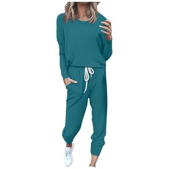 Generic Surv&ecirc;tement pour femme - 2 pi&egrave;ces - Manches longues - Jogging - Col rond - Sweat long - Pantalon de surv&ecirc;tement &eacute;l&eacute;gant - Couleur unie - Ensemble de s