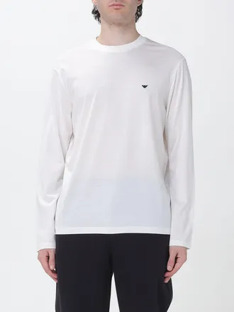 Emporio Armani T-shirt &agrave; manches longues en coton avec logo Aigle frontal