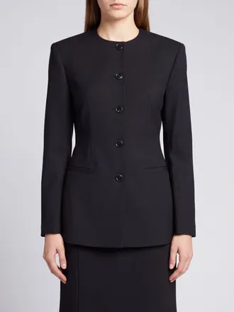 Anine Bing Blazer court coupe slim en m&eacute;lange de laine avec col ras du cou