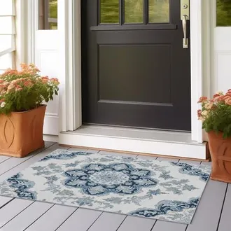 Generic Bleu Lavable en Machine Tapis Salon G&eacute;om&eacute;trie Mandala Motif, 120 x 180 cm Doux Tapis de Sol Pelucheux Dessous Antid&eacute;rapant, Entree Interieur Chambre C