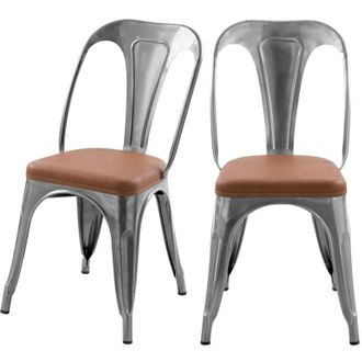 Rendez-Vous D&eacute;co Rendez-vous D&eacute;co - Lot de 2 chaises en m&eacute;tal chrome et cuir synth&eacute;tique marron - charly