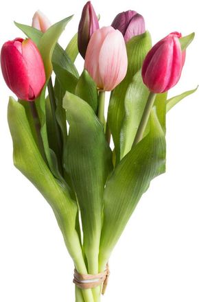 Botanic-Haus k&uuml;nstliches Tulpenb&uuml;ndel/k&uuml;nstlicher Tulpenbund Sandy mit 4 Tulpen und 3 Tulpenknospen Farbe: Pink-Beauty-aubergine real Touch